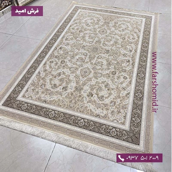 خرید و قیمت فرش ماشینی 1200 شانه گلبرجسته افشان گلریز کرم صدفی خاطره