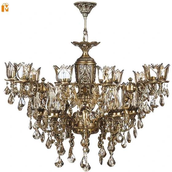 خرید و قیمت لوستر چشمه نور مدل ۵ شاخه ۱۵ لامپ با کریستال و لاله M3578 | ترب