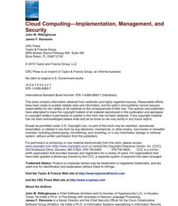 خرید و قیمت دانلود کتاب Cloud Computing - Implementation, Management, and Security | ترب