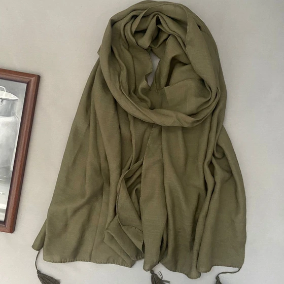 خرید و قیمت شال نخی اسلپ ساده سبز زیتونی | ترب