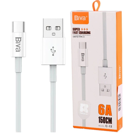 خرید و قیمت کابل تایپ سی فست شارژ Biva C-12 6A 1.5m | ترب