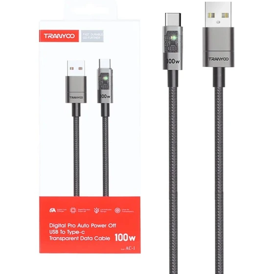 خرید و قیمت کابل شارژ فست 1.2 متری Tranyoo Type-C مدل AC-1 - مشکی | ترب