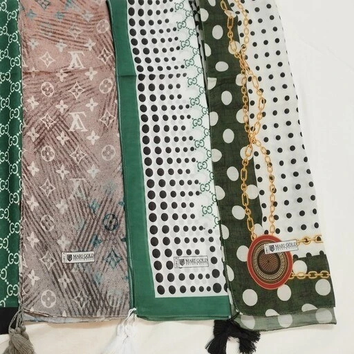 خرید و قیمت شال نخی تابستانه پارت سبز منگوله دار پارچه نخ اسلپ حاشیه ...