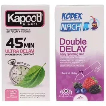 خرید و قیمت کاندوم کاپوت مدل 45min بسته 12 عددی به همراه کاندوم ناچ کدکس مدل Double Delay بسته ...