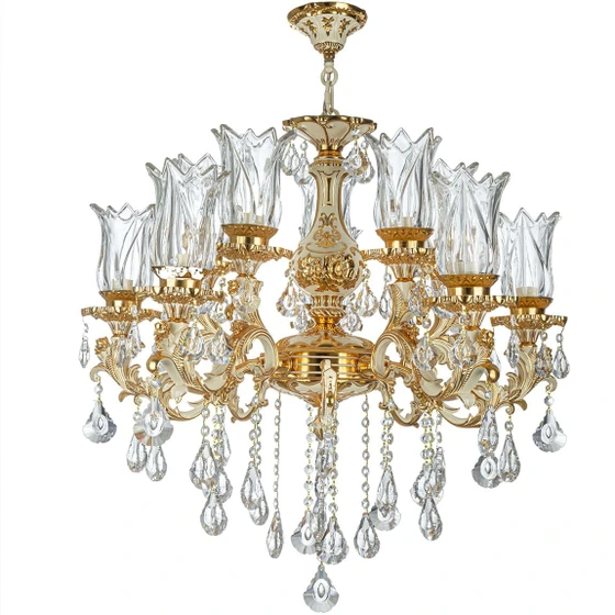 خرید و قیمت لوستر 10 شعله چشمه نور کد S3632/5GWT طلایی کرم | ترب