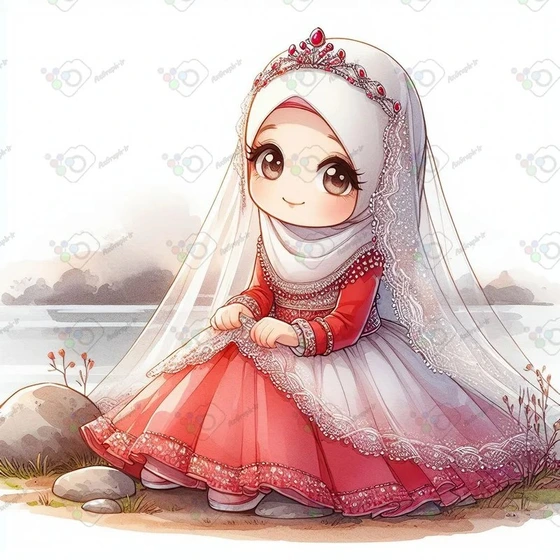 خرید و قیمت بک گراند کودکانه دختر ناز محجبه با لباس قرمز و شال سپید