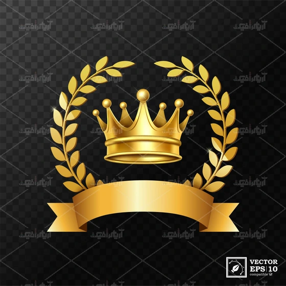 خرید و قیمت وکتور لوگوی رویال با تاج و برگ زیتون طلایی با زمینه مشکی ترب