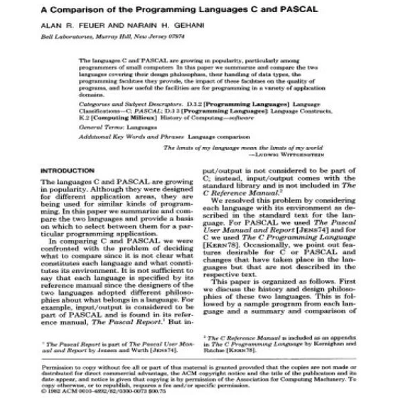 خرید و قیمت دانلود کتاب A Comparison Of The Programming Languages C And Pascal ا مقایسه زبان های