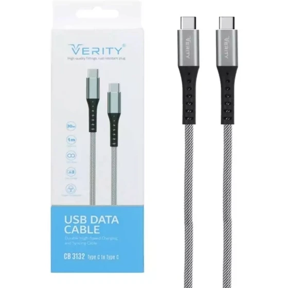 خرید و قیمت کابل شارژ و دیتا وریتی Verity Type C to Type C کنفی مدل CB 3132 خاکستری با گارانتی ...