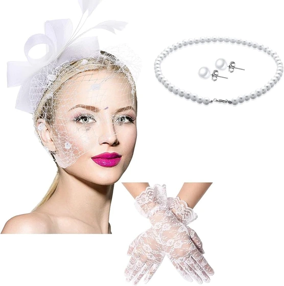 خرید و قیمت کلاه Fascinators هدبند زنانه با دستکش توری کوتاه سرپوش