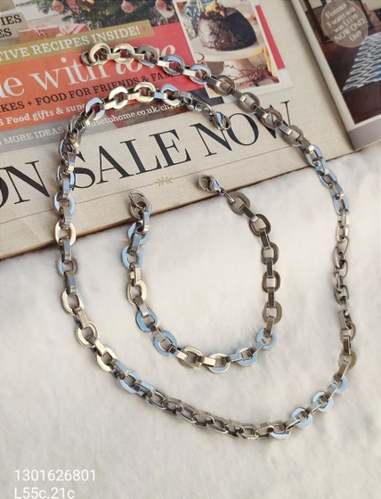 خرید و قیمت ست دستبند و گردنبند مردانه استیل سیلور رنگ ثابت کد 1815280 ...