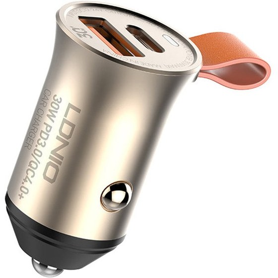 خرید و قیمت شارژر فندکی الدینیو مدل C509Q به همراه کابل USB-C - طلایی | ترب