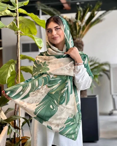خرید و قیمت شال زنانه نخی رنگ سبز طرح برگ ارسال رایگان کد r204 | ترب