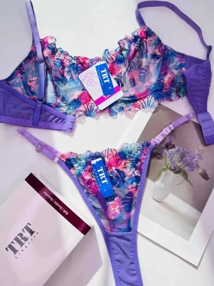 خرید و قیمت ست سوتین و شورت تورگاز بنفشه آبرنگی برند TRT | ترب