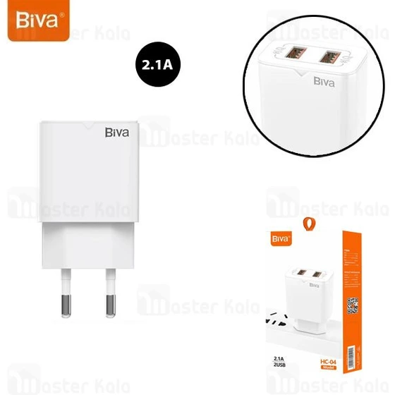 خرید و قیمت شارژر دیواری بیوا Biva HC-04 شدت جریان 2.1 آمپر همراه با کابل - آداپتور سفید - کابل ...