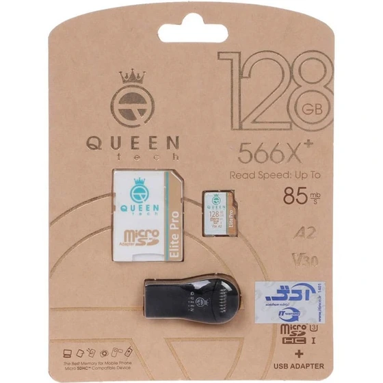خرید و قیمت رم میکرو Queen Tech 128GB 566X به همراه مموری ریدر | ترب