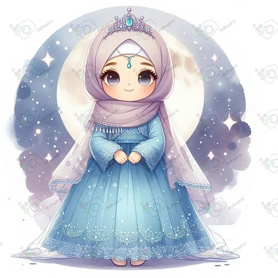 خرید و قیمت بک گراند کودکانه ماه و دختر زیبای محجبه با لباس آبی ویژه