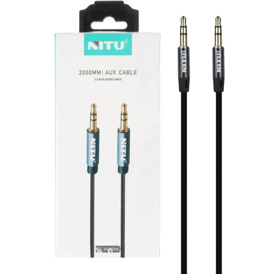 خرید و قیمت کابل صدا 2 متری NITU AUX مدل 004 - مشکی نقره ای | ترب