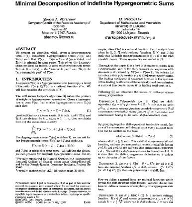خرید و قیمت دانلود کتاب Minimal decomposition of hypergeom sums | ترب
