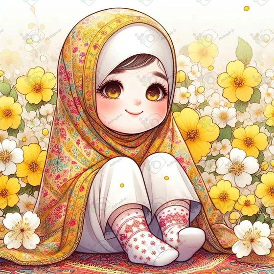 خرید و قیمت بک گراند کودکانه دختر کوچولوی ناز با شال گل دار در باغ گل