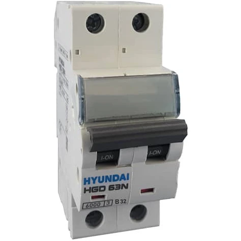 خرید و قیمت کلید مینیاتوری دو پل 32 آمپر تیپ B و C ظرفیت قطع 6KA هیوندای الکتریک مدل HGD63N | ترب