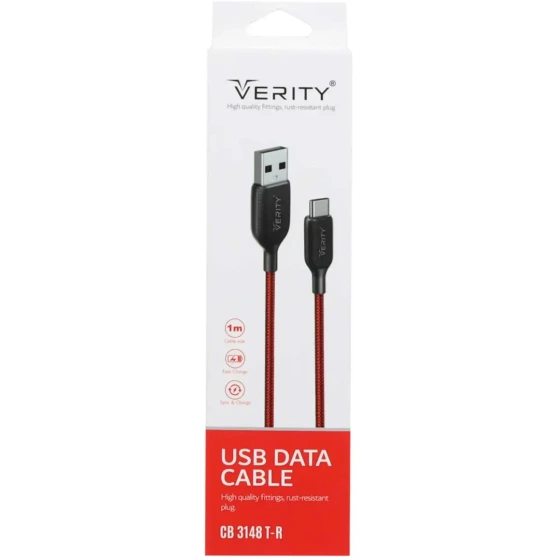 خرید و قیمت کابل تایپ سی فست شارژ Verity CB-3148T 1m | ترب