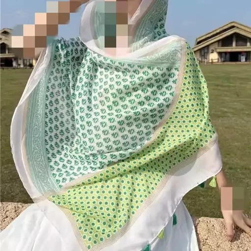 خرید و قیمت شال نخی ترکیبی سبز منگوله دار | ترب