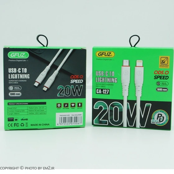 خرید و قیمت کابل PD آیفون GFUZ مدل CA-127 یک متری 20W اورجینال | ترب