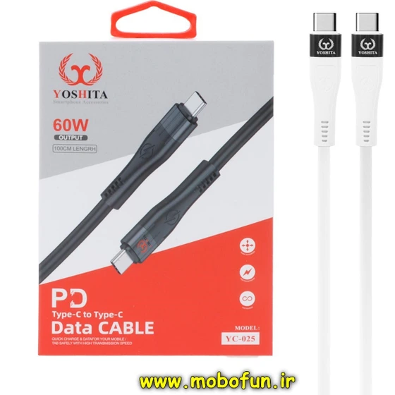 خرید و قیمت کابل شارژ USB-C به USB-C یوشیتا YOSHITA سوپرفست 60W PD مدل YC-025 طول 1 متر | ترب