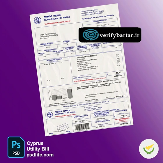 خرید و قیمت دانلود قبض کشور قبرس | Cyprus Bill Psd | ترب