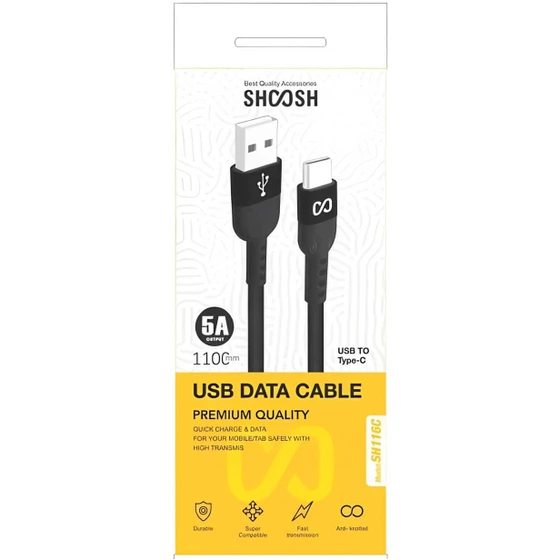 خرید و قیمت کابل فست شارژ تایپ سی شوش SHOOSH SH-116C 5A 110CM | ترب