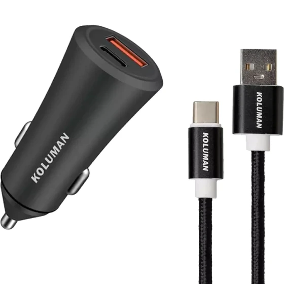 خرید و قیمت شارژر فندکی کلومن مدل C03 به همراه کابل Koluman | USB-C | ترب