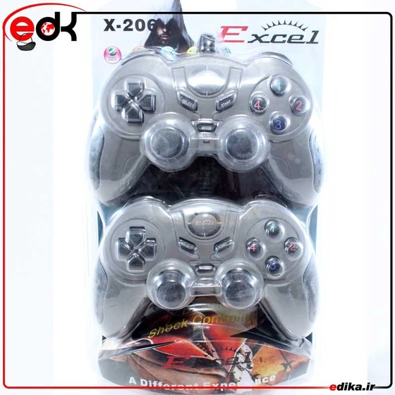 خرید و قیمت دسته بازی کامپیوتر دوبل شوکدار سیمی Excel X 206 خاکستری ترب