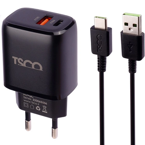 خرید و قیمت شارژر دیواری تسکو مدل TTC65 توان ۲۰ وات با ۲ پورت USB Type C | ترب