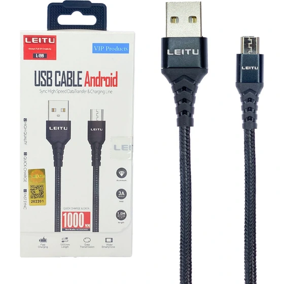 خرید و قیمت کابل شارژ اندروید LEITU مدل L-199 | طول 100 سانتی متر | ترب