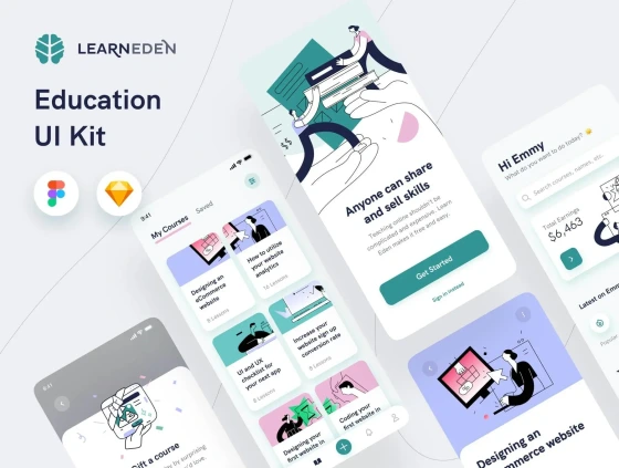 خرید و قیمت دانلود پروژه لایه باز یو آی کیت Learn Eden Education App UI Kit | ترب