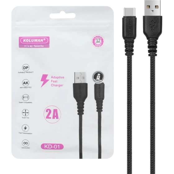 خرید و قیمت کابل شارژ Koluman Type-C مدل KD-01 - مشکی | ترب