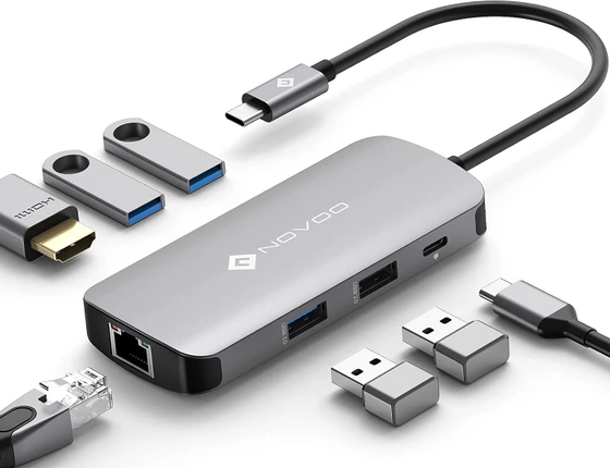 خرید و قیمت آداپتور NOVOO USB C Hub چند درگاهی USB C به USB x 4، شارژ ...