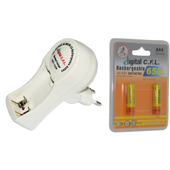 خرید و قیمت شارژر باتری دیجیتال سی.اف.ال مدل DET-105P به همراه بسته 2 عددی باتری نیم قلمی شارژی ...