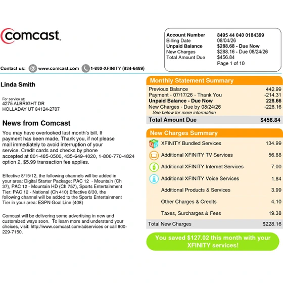 خرید و قیمت دانلود قبض آمریکا Comcast Bill لایه باز | ترب