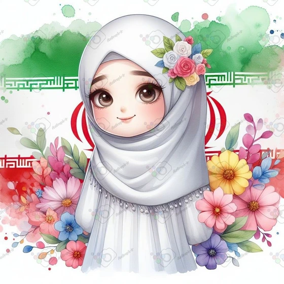 خرید و قیمت بک گراند کودکانه دختر ناز با حجاب با پس زمینه پرچم ایران کد
