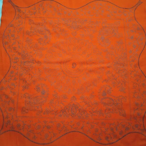 خرید و قیمت رومیزی مربع با نخ سنتی خارجی شیمیایی و پارچه تمام پشم، پته خام نارنجی بقچه یک متری ترب