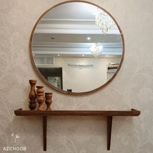 خرید و قیمت قاب آیینه چوبی قطر 80 و شلف با طول 90 با چوب نراد روسی | ترب