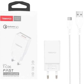 خرید و قیمت شارژر دیواری 15 وات ترانیو همراه با کابل تایپ سی مدل TRANYOO T-C06 | ترب