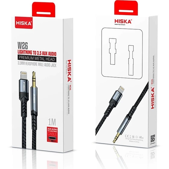 خرید و قیمت کابل تبدیل لایتنینگ به AUX هیسکا مدل W26 طول 1 متر ا Hiska AUX W26 | ترب