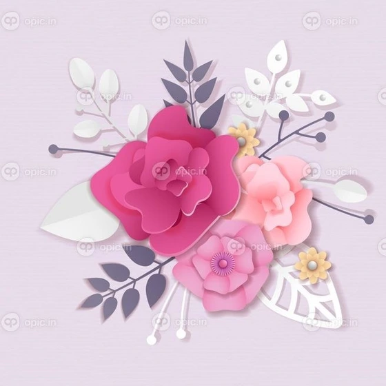 خرید و قیمت دانلود وکتور دسته گل گل رز به سبک کاردستی کاغذی برش کاغذ و