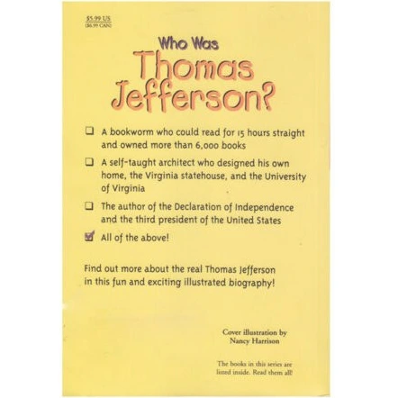 خرید و قیمت کتاب Who Was Thomas Jefferson اثر Dennis Brindell Fradin ...