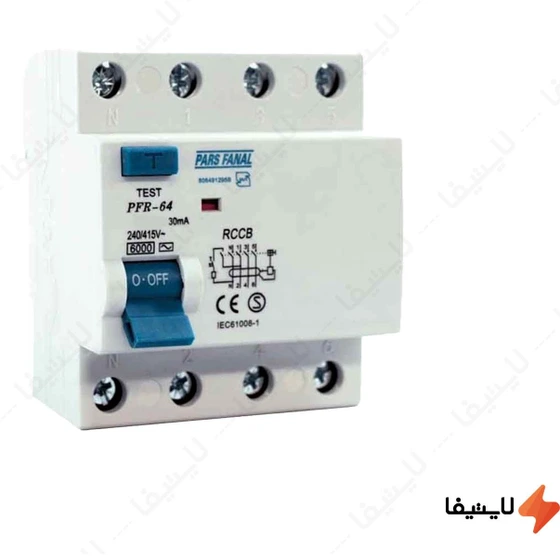 خرید و قیمت کلید محافظ جان چهار پل 100 آمپر پارس فانال مدل PFR-4P-100A-6K-30mA | ترب