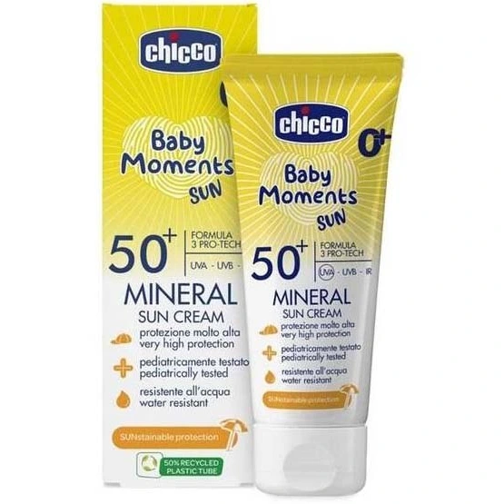 خرید و قیمت کرم ضدآفتاب مینرال کودک چیکو Chicco Baby Moments MINERAL SPF 50+ مناسب پوست حساس 75 ...