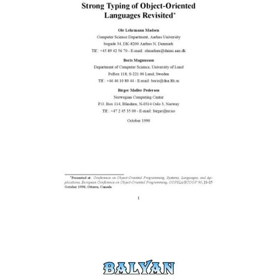 خرید و قیمت دانلود کتاب Strong Typing Of Object Oriented Languages Revisited ترب
